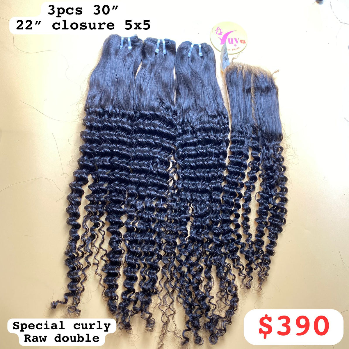 3pcs 30" and 22" Closure 5x5 Special Curly, Double Drawn, Raw hair (R9 ...
