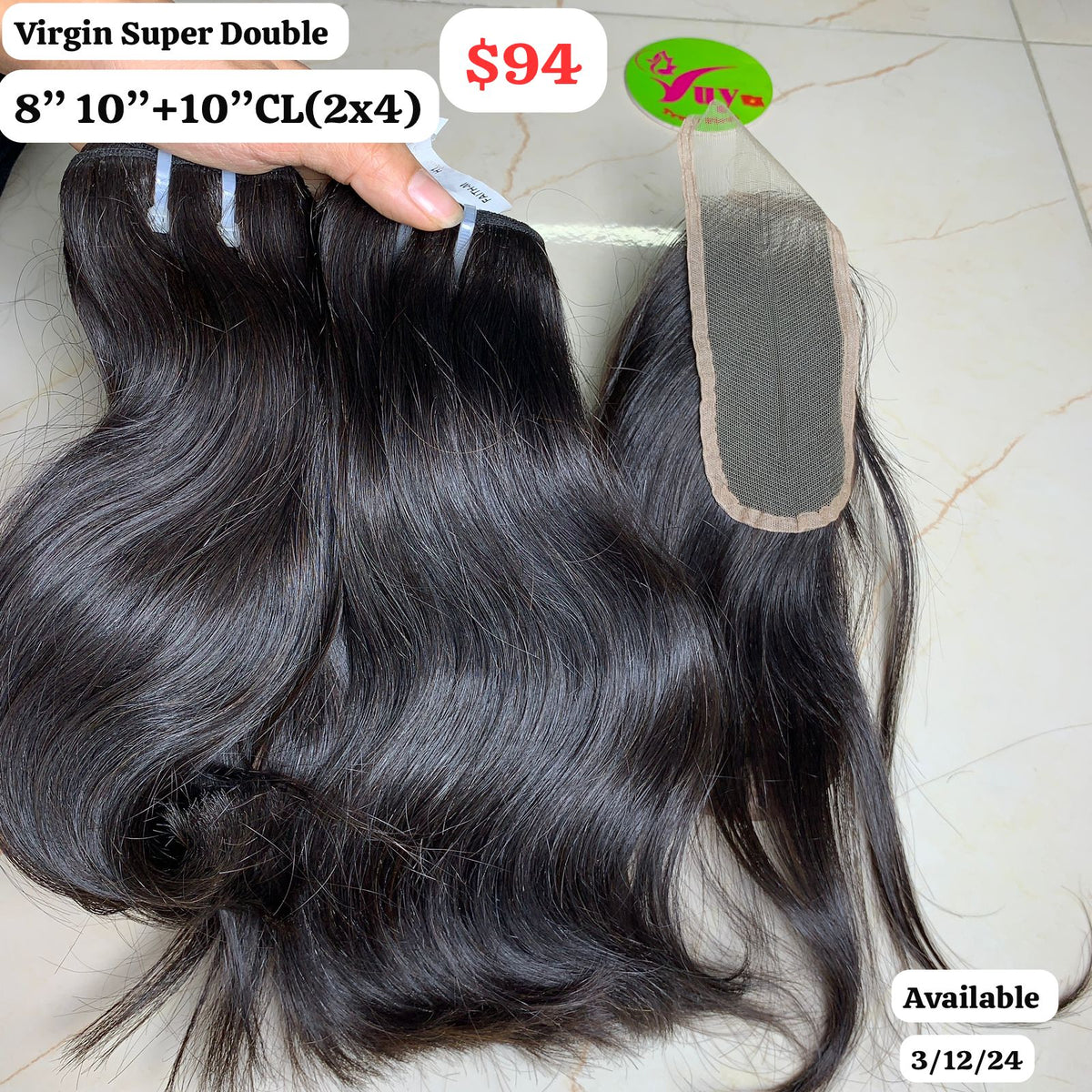 8"10" and 10" 2x4 closure Slight wave super double drawn virgin hair ...
